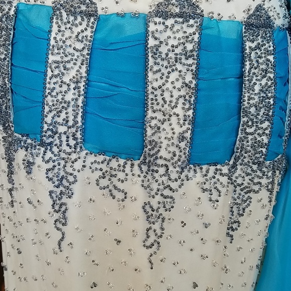 Dresses | Vintage Ivory Aqua Couture Sumptuous Beaded Gown | Poshmark